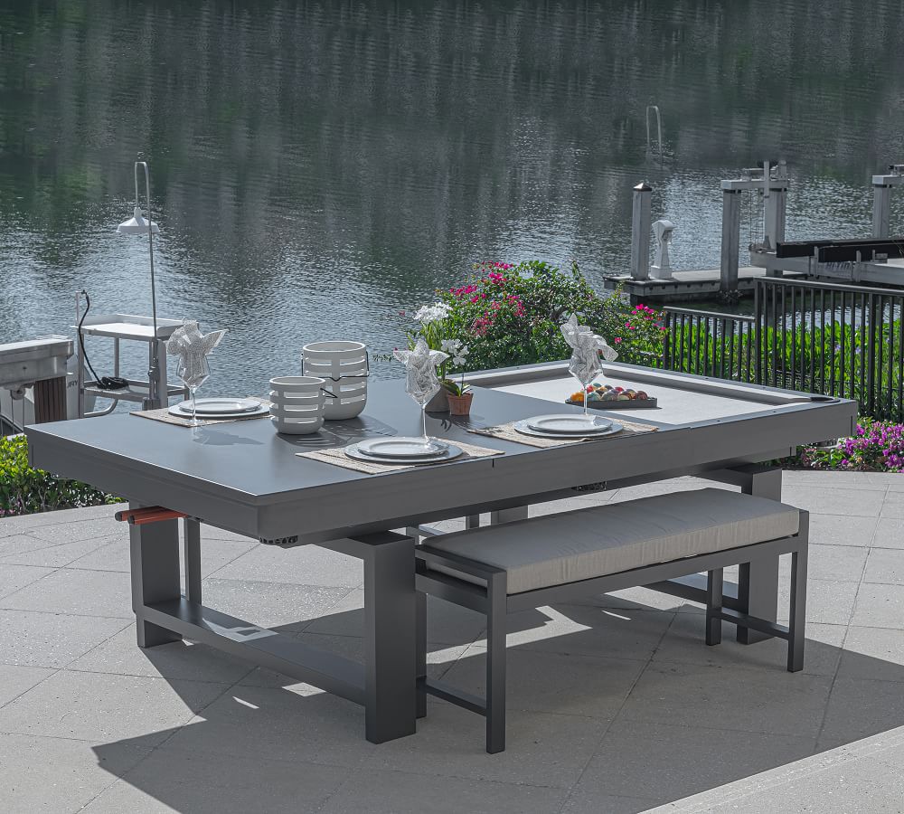 Indio Metal Convertable Pool & Dining Table Set, Slate | Pottery Barn
