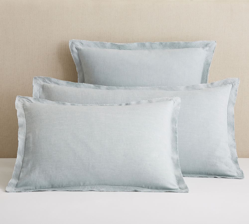 Belgian Flax Linen Double Flange Pillow Shams - Natural | Pottery Barn