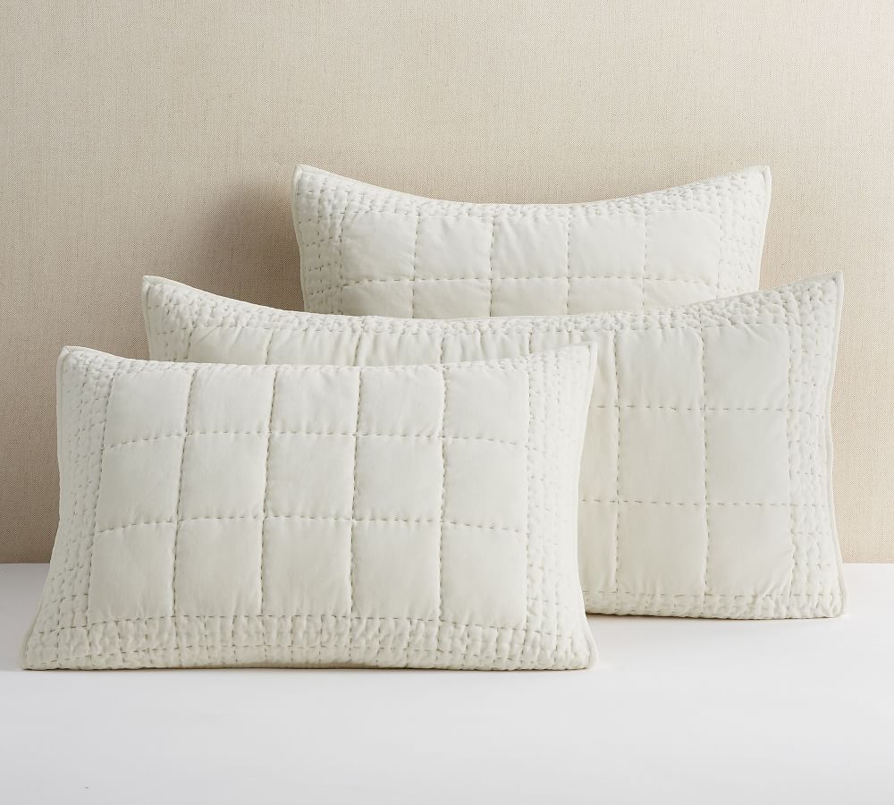 Velvet Handcrafted Box Stitch Quilted Sham | Pottery Barn