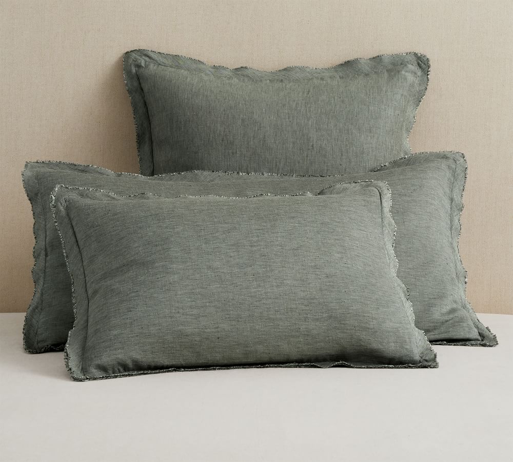 Belgian Flax Linen Double Flange Pillow Shams - Natural | Pottery Barn