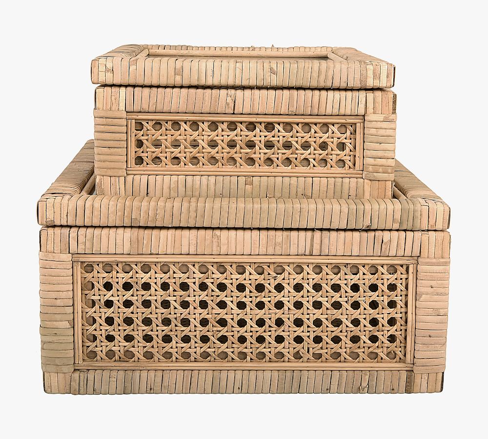 Cane Lidded Boxes - Set of 2 | Pottery Barn