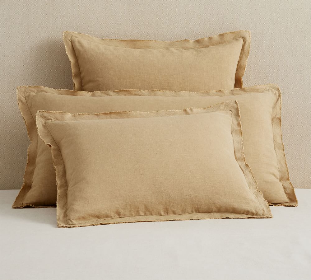 Belgian Flax Linen Double Flange Pillow Shams - Natural | Pottery Barn