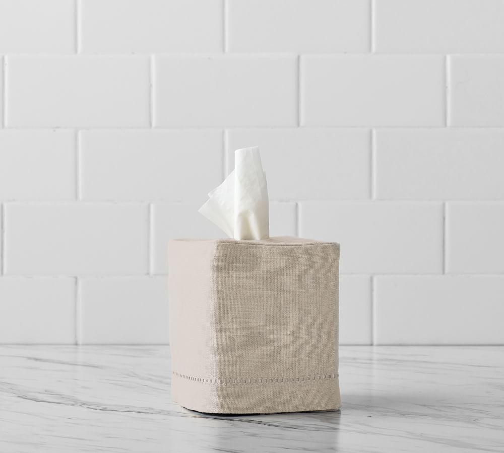 Linen Hemstitch Tissue Box Cover | Pottery Barn