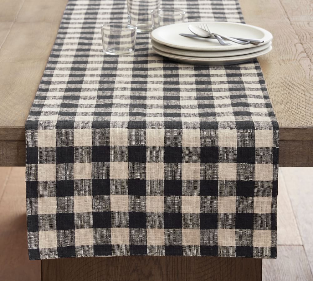 Dalton Check Yarn Dyed Cotton/Linen Table Runner | Pottery Barn