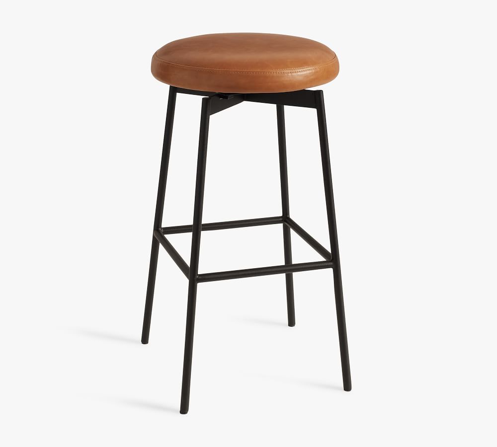 Maison Leather Backless Swivel Bar & Counter Stools | Pottery Barn