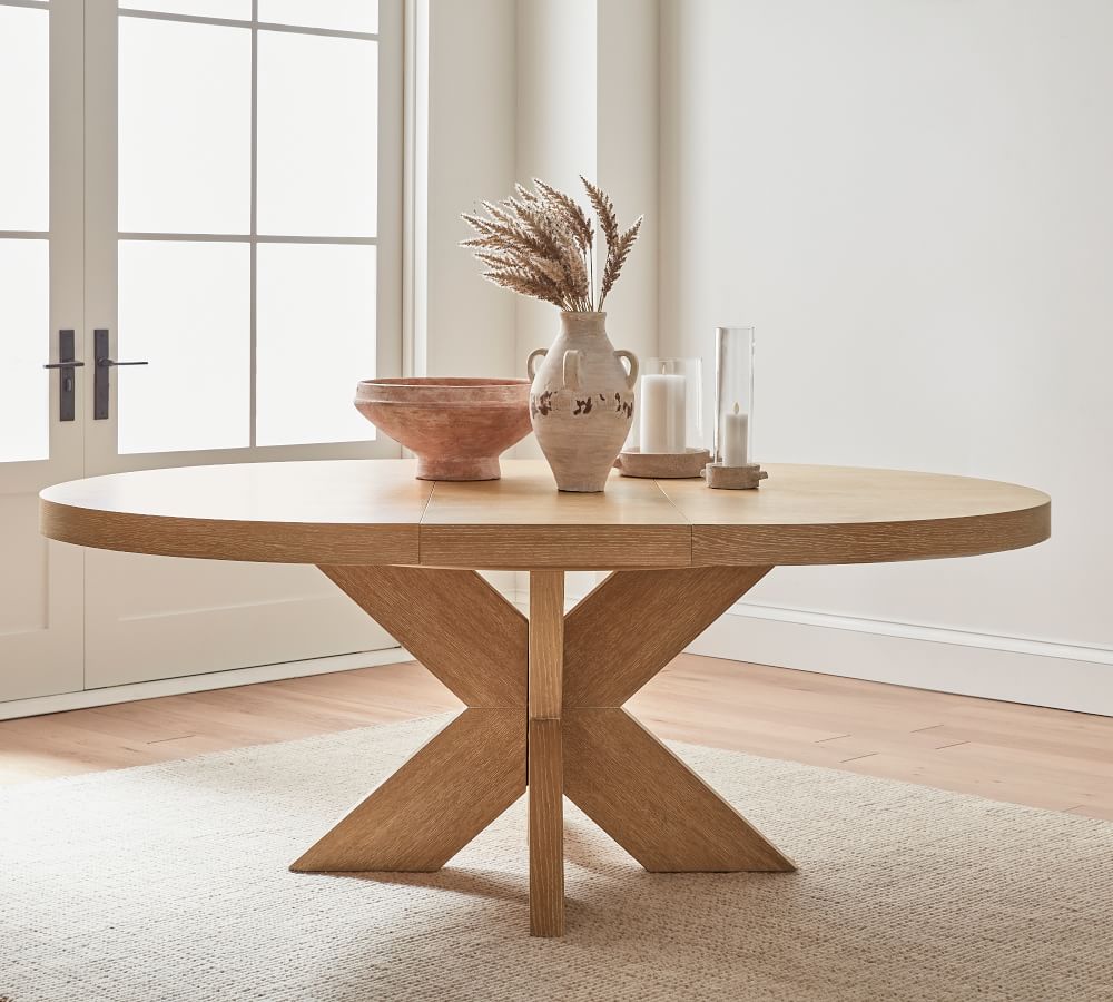 Modern Farmhouse Round Pedestal Extending Dining Table | Pottery Barn
