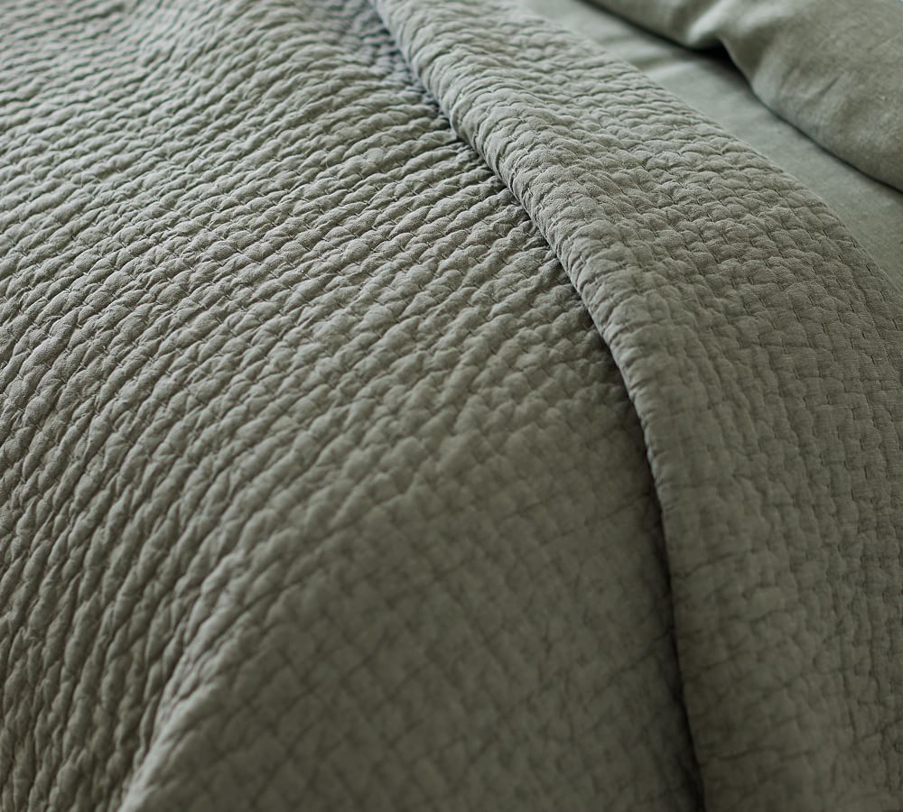 Pick-Stitch Handcrafted Cotton/Linen Quilt | Pottery Barn