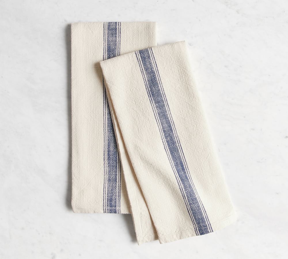 French Striped Organic Cotton Grain Sack Tea Towels - Set of 2 ...