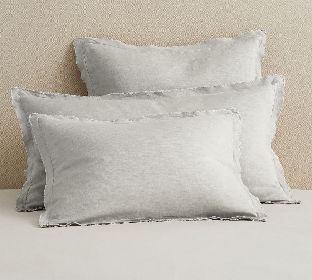 Belgian Flax Linen Double Flange Pillow Shams - Natural | Pottery Barn