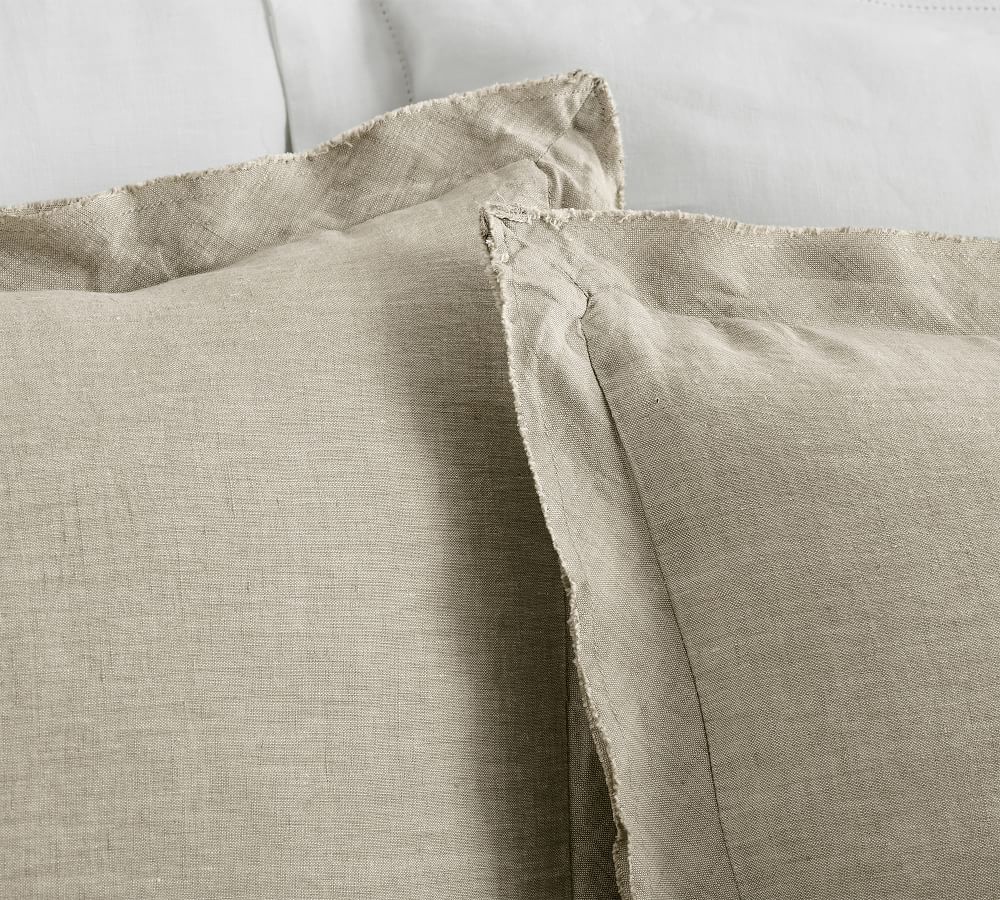 Belgian Flax Linen Double Flange Pillow Shams - Natural | Pottery Barn