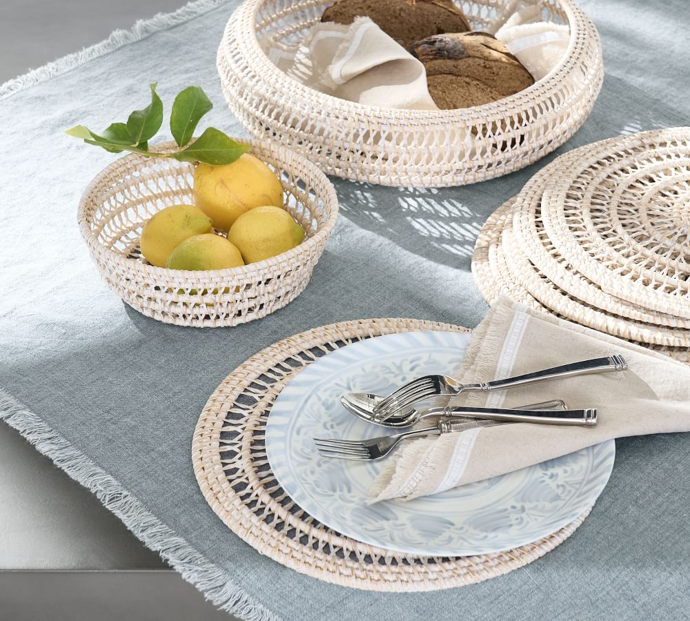 Frayed Linen Table Throw | Pottery Barn