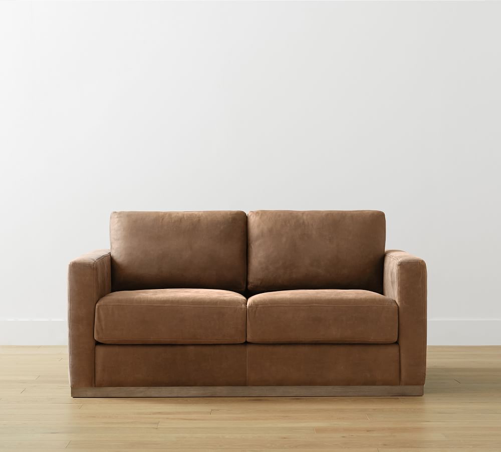 Carmel Square Slim Arm Leather Sofa with Wood Base | Pottery Barn