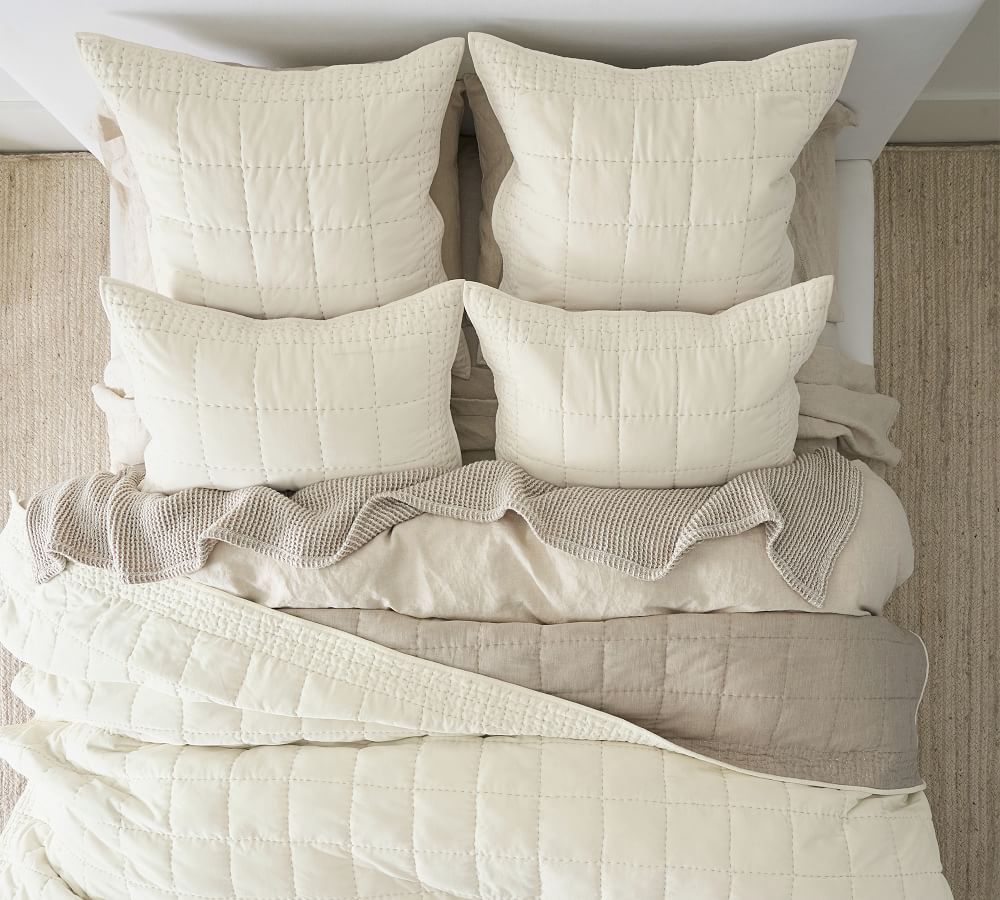 Velvet Handcrafted Box Stitch Quilt | Pottery Barn