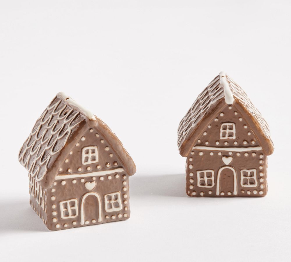 Gingerbread House Stoneware Salt & Pepper Shakers | Pottery Barn