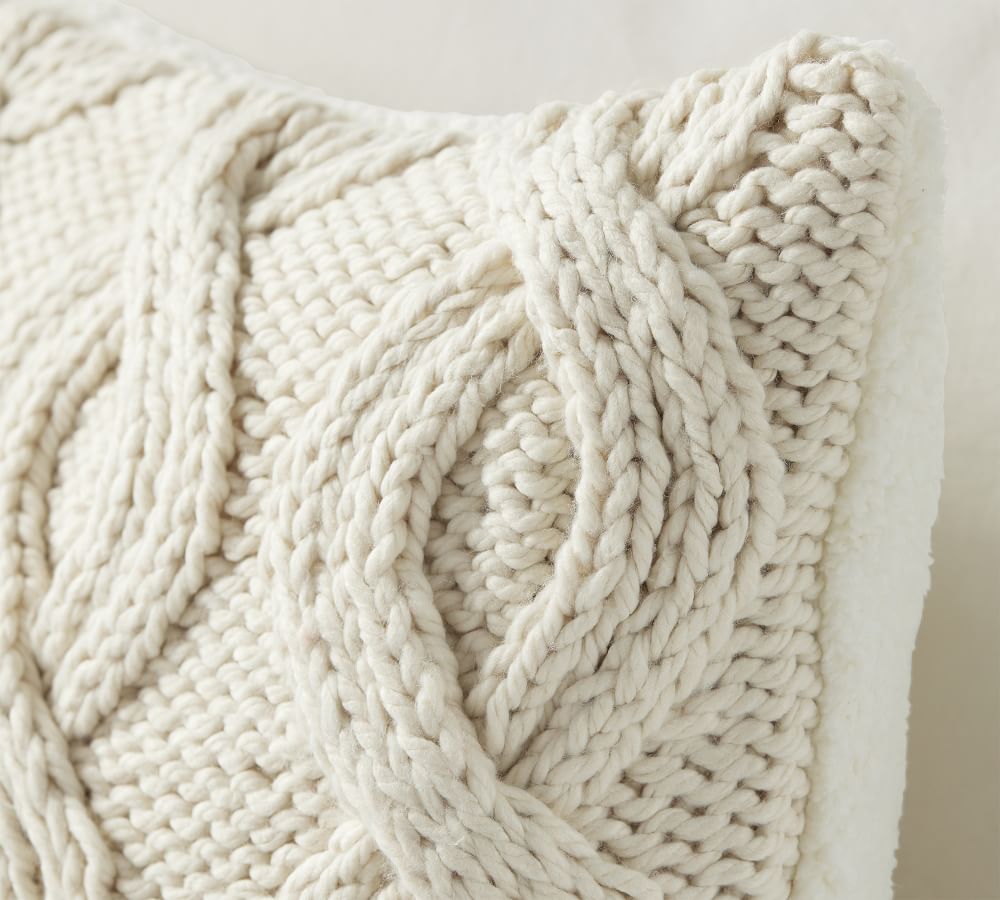 Alpine Handknit Cable Sherpa Back Pillow Cover | Pottery Barn