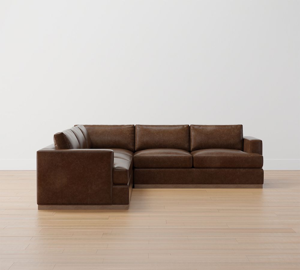 Carmel Recessed Square Arm Leather 3-Piece L-Shaped Corner Sectional ...