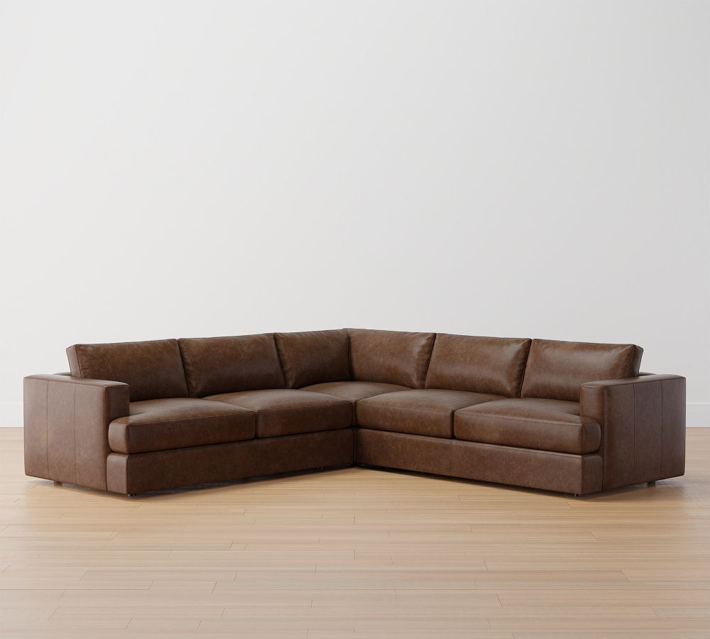 Carmel Recessed Square Arm Leather 3-Piece L-Shaped Corner Sectional ...