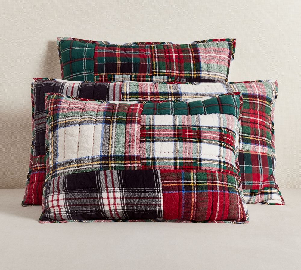 Stewart Plaid Patchwork Applique Quilted Sham | Pottery Barn