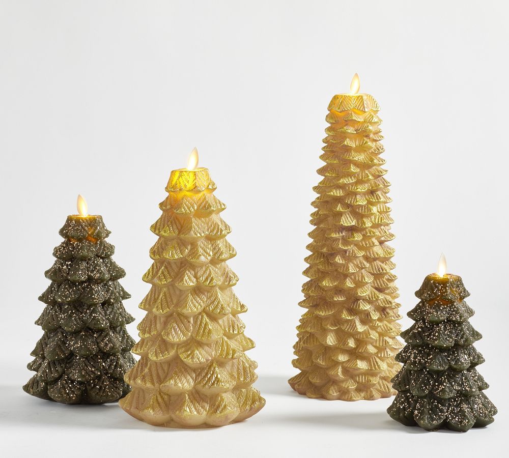 Premium Flickering Flameless Tree Candle - Glittery Green | Pottery Barn