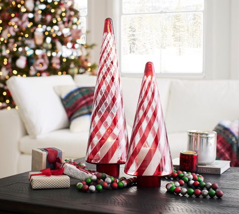 Candy Striped Glass Scented Candle - Frosted Peppermint | Pottery Barn