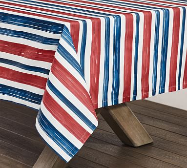 Watercolor Americana Striped Oilcloth Cotton Tablecloth | Pottery Barn