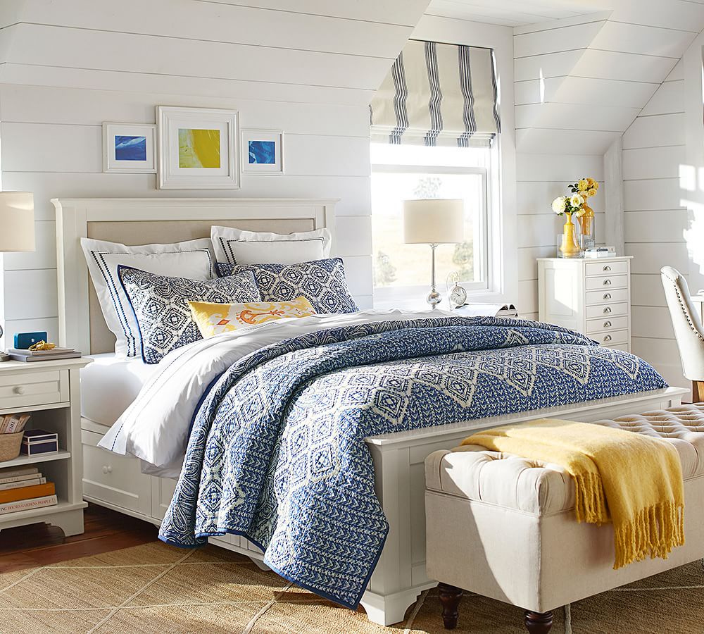 Riviera Striped Linen/Cotton Cordless Roman Blackout Shade | Pottery Barn