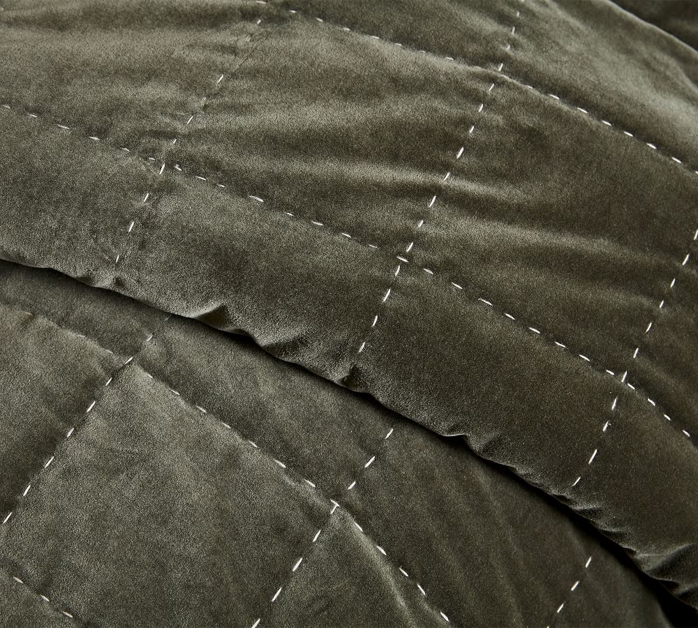 Velvet Handcrafted Box Stitch Quilt | Pottery Barn