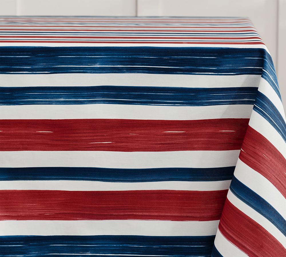 Watercolor Americana Striped Oilcloth Cotton Tablecloth | Pottery Barn