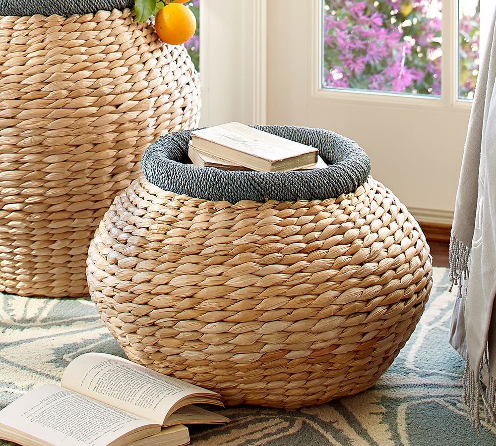 Beachcomber Small Round Blue Storage Basket | Pottery Barn