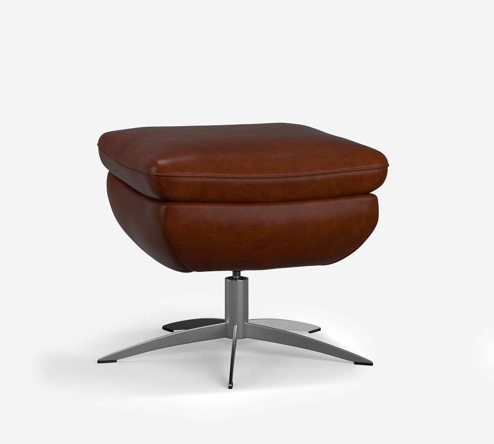 Wells Leather Swivel Ottoman | Pottery Barn