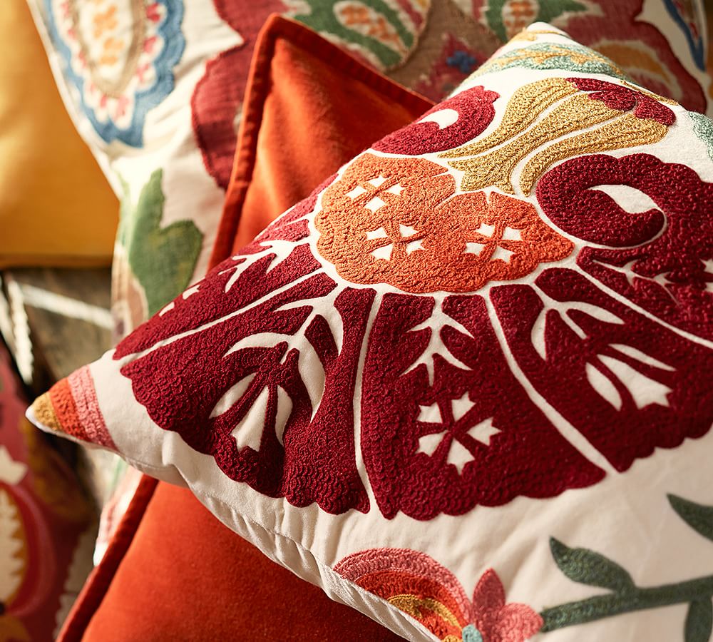 Eloise Crewel Embroidered Decorative Pillow Cover | Pottery Barn