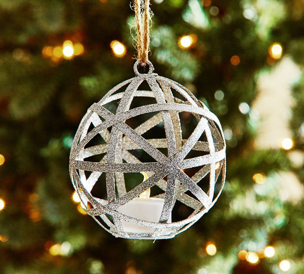 Lit Glitter Lattice Ball Christmas Ornament | Pottery Barn