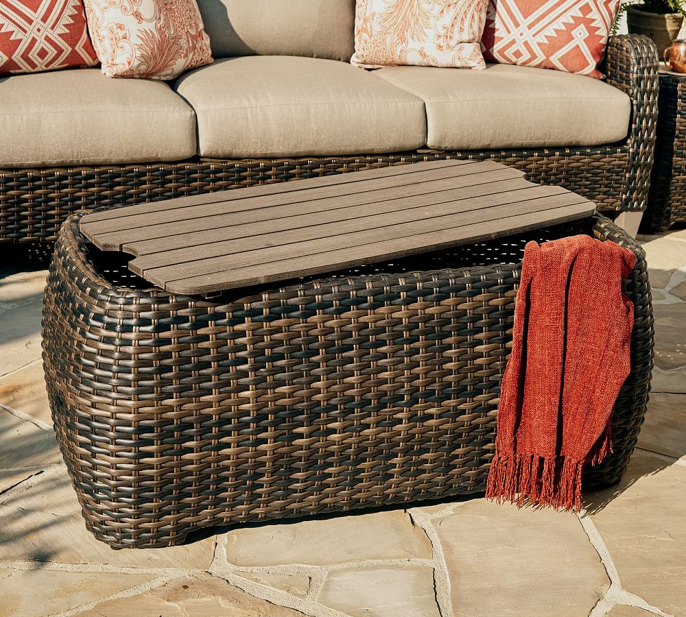Abrego All-Weather Wicker Rectangular Storage Coffee Table | Pottery Barn