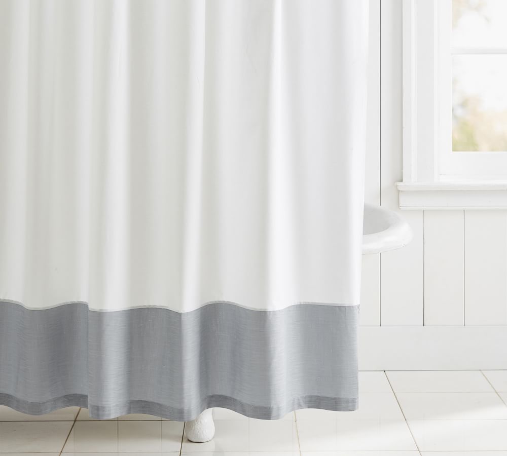 Linwood Border Linen/Cotton Shower Curtain | Pottery Barn
