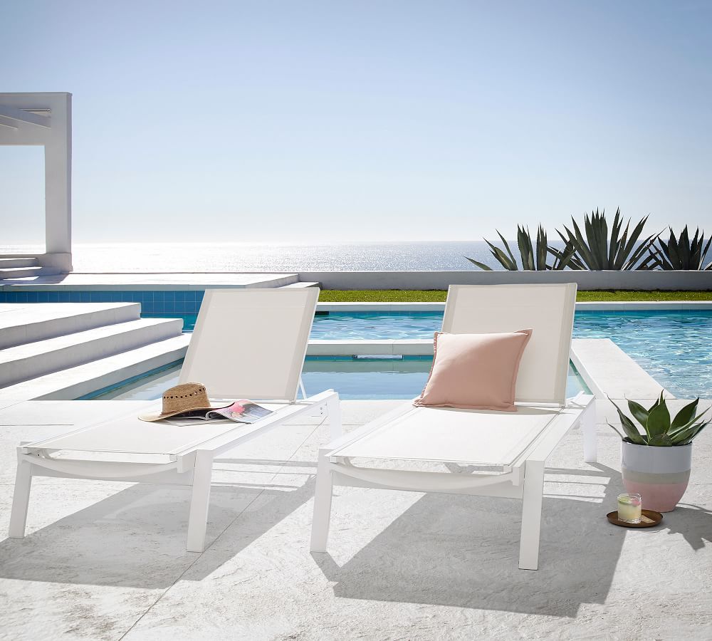 Indio Metal Stackable Chaise Lounge, Set of 2, White | Pottery Barn
