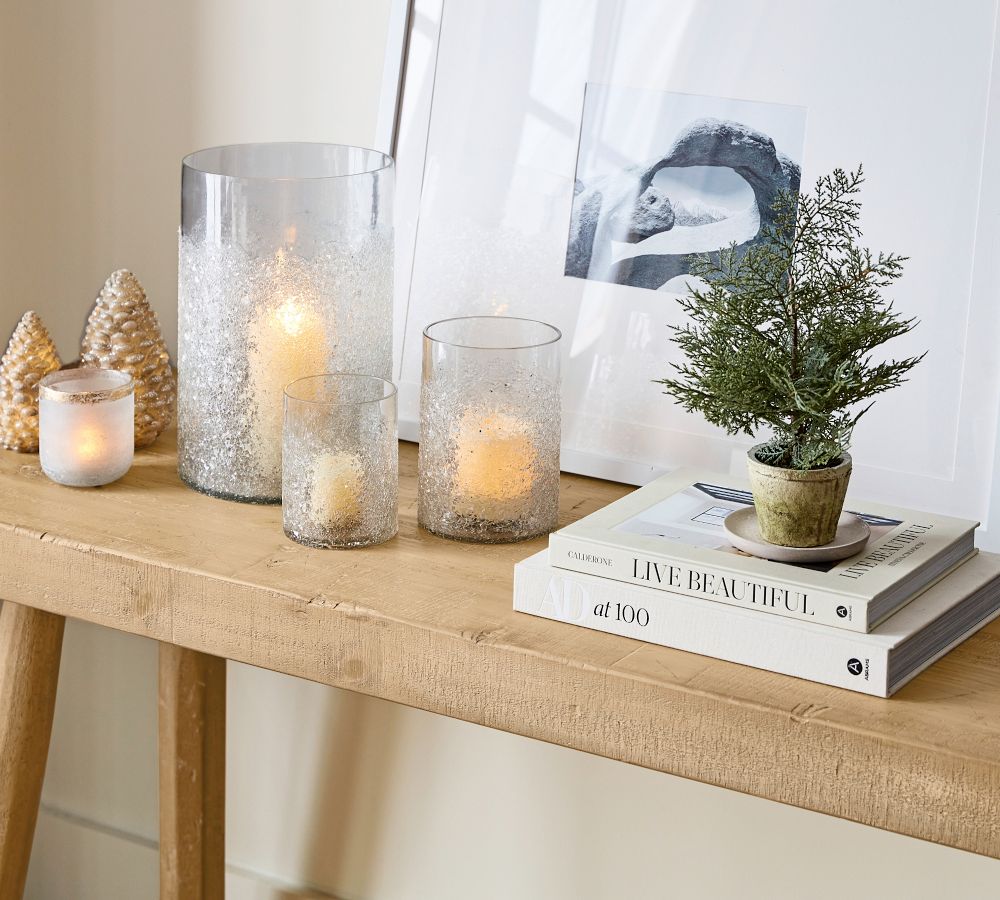 Icy Textured Handcrafted Glass Hurricanes | Pottery Barn