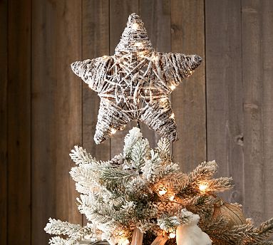 Light Up Snowy Star Handcrafted Rattan Tree Topper | Pottery Barn