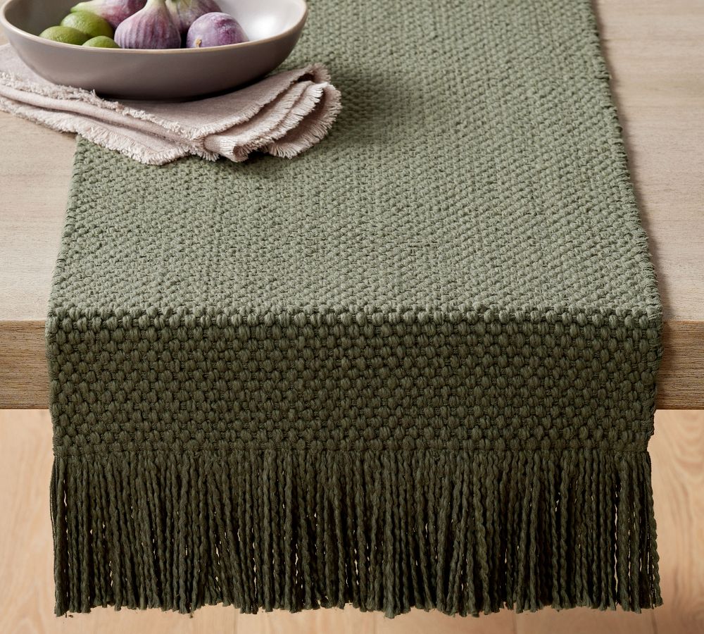 Handwoven Basketweave Cotton Fringe Table Runner | Pottery Barn