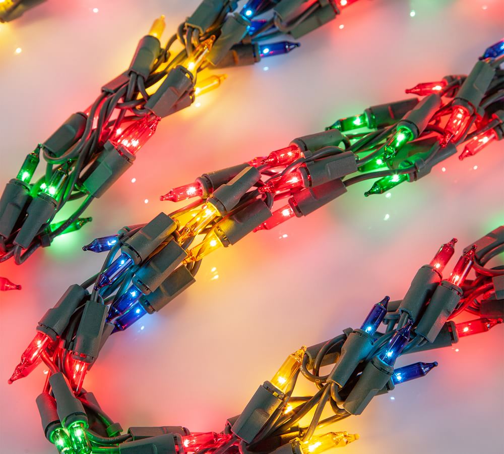 Multi Color Incandescent Garland Lights With Green Wire - 9' | Pottery Barn