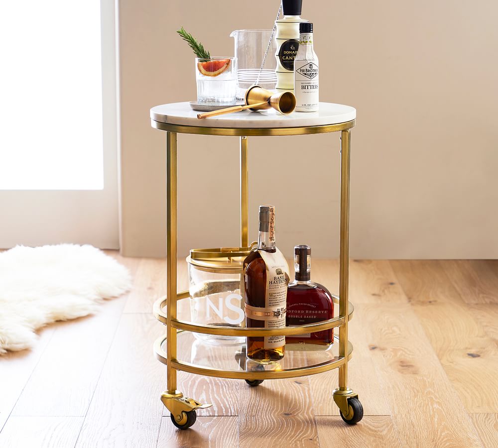Delaney 16" Round Marble Bar Cart | Pottery Barn