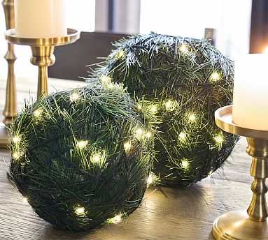 Light Up Faux Evergreen Spheres - Set of 2 | Pottery Barn
