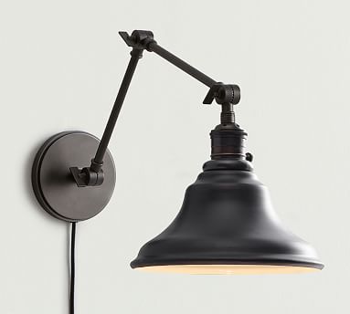 Articulating Arm Curved Metal Bell Plug-in Sconce | Pottery Barn
