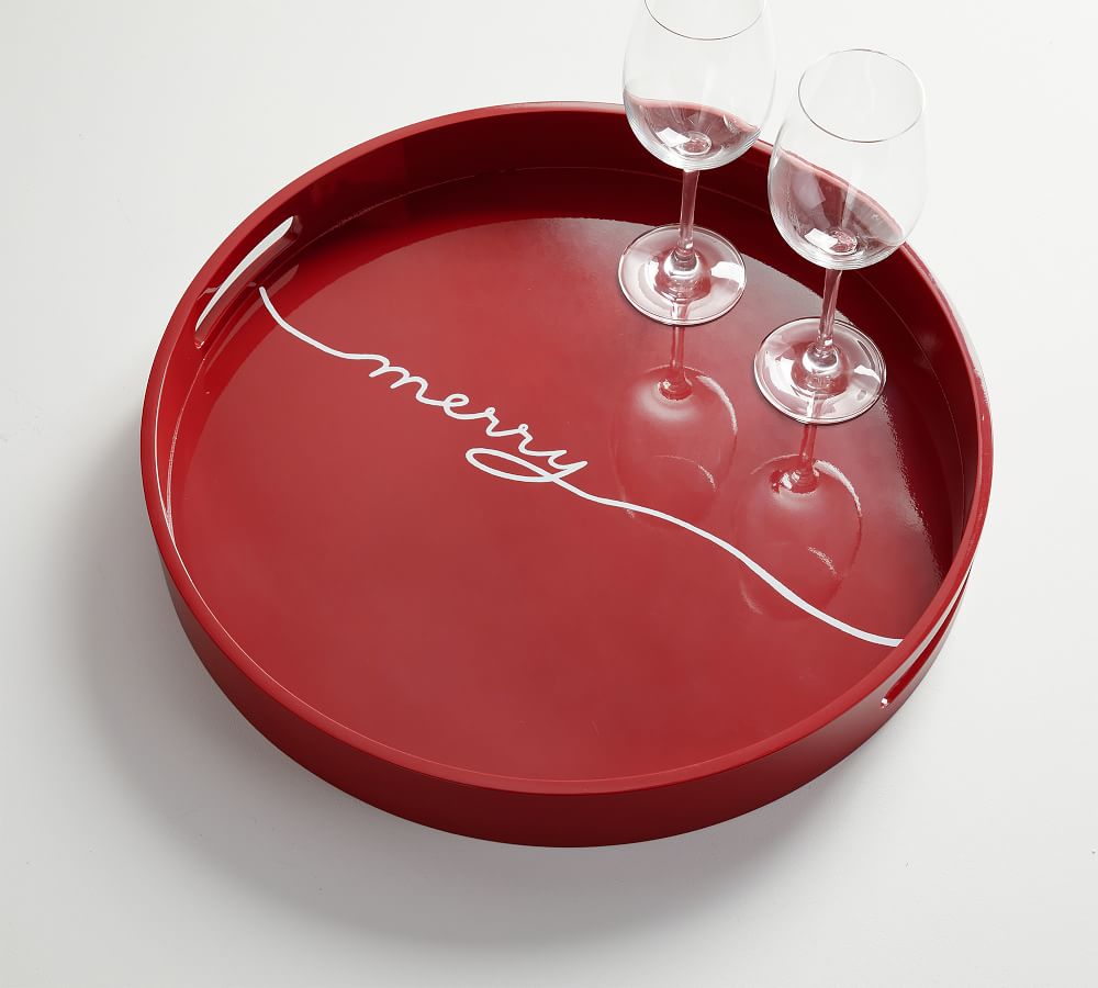 Merry Handcrafted Round Lacquer Serving Tray | Pottery Barn