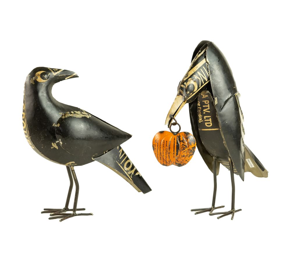 Recycled Iron Crows with Pumpkin - Set of 2 | Pottery Barn