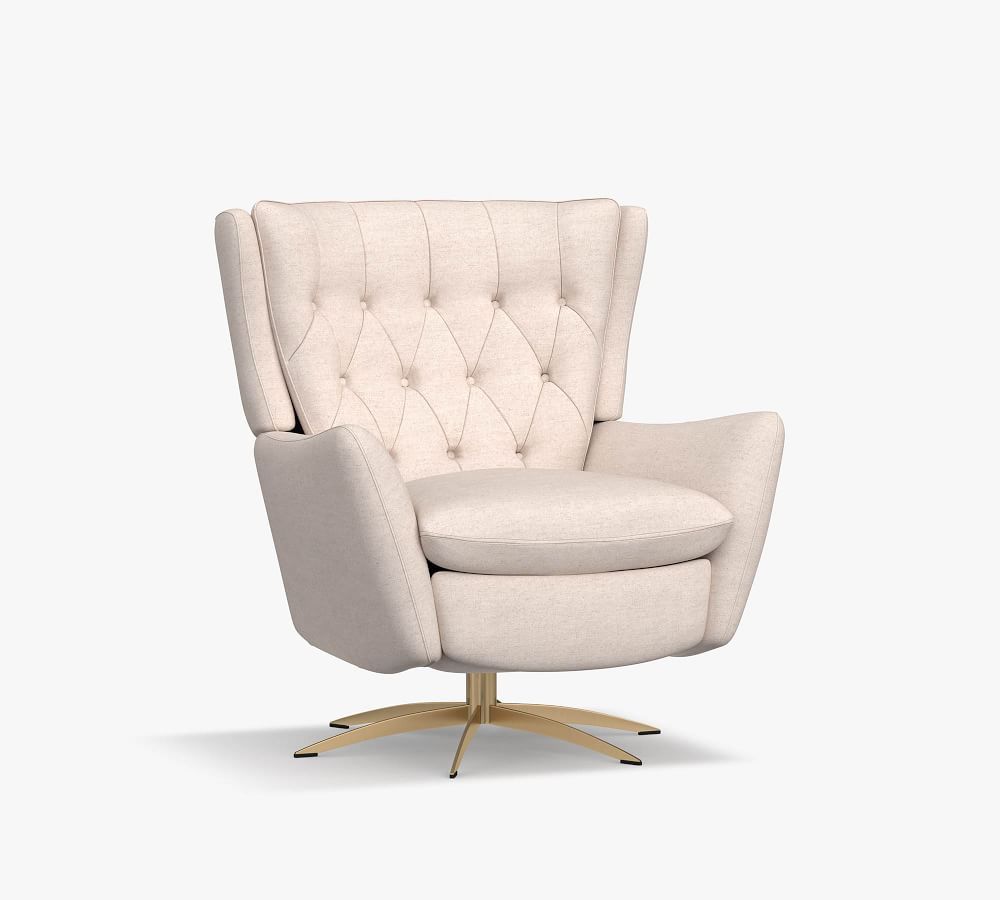 Wells Upholstered Tufted Swivel Recliner | Pottery Barn