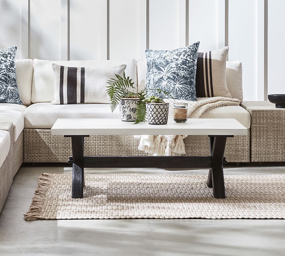 Abbott Indoor/Outdoor Concrete & FSC® Acacia Rectangular Coffee Table | Pottery Barn