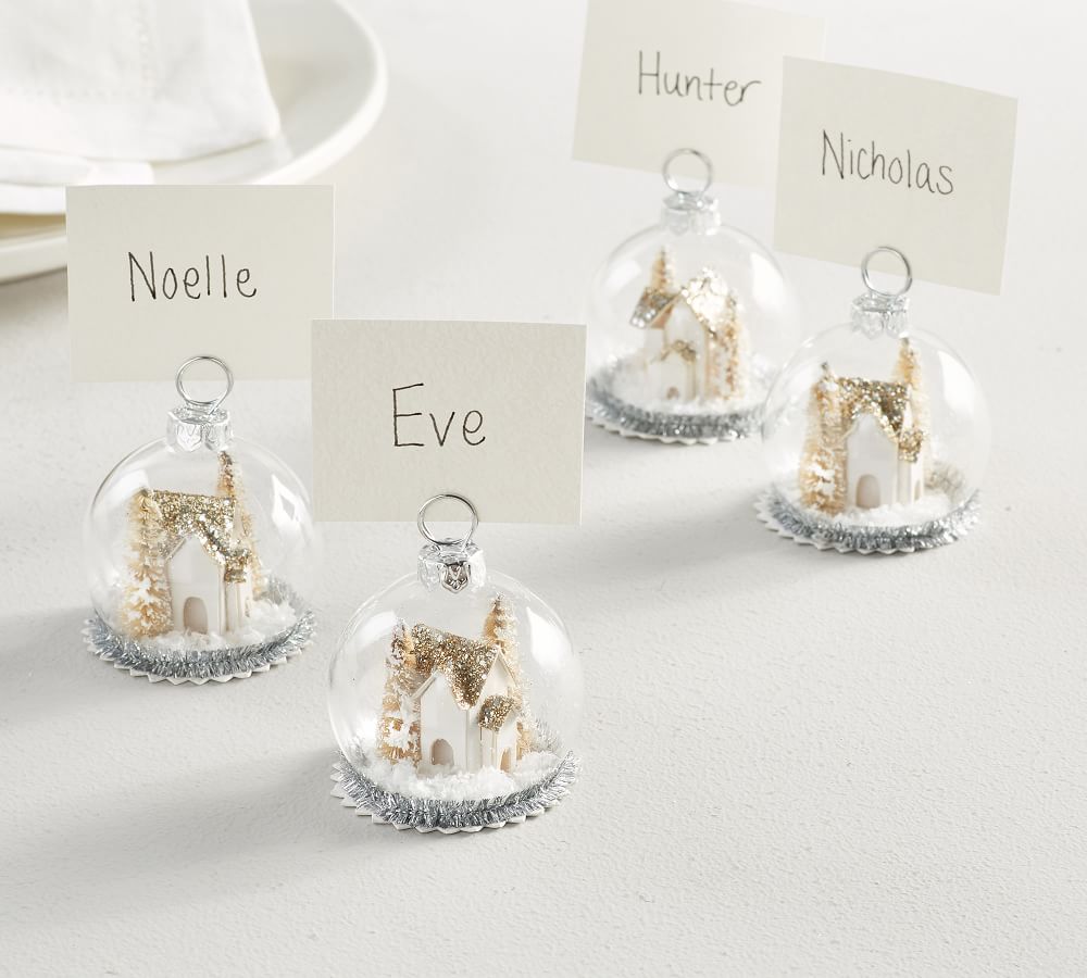 Winter Village Snow Globe Ornament Place Card Holders - Set of 4 ...