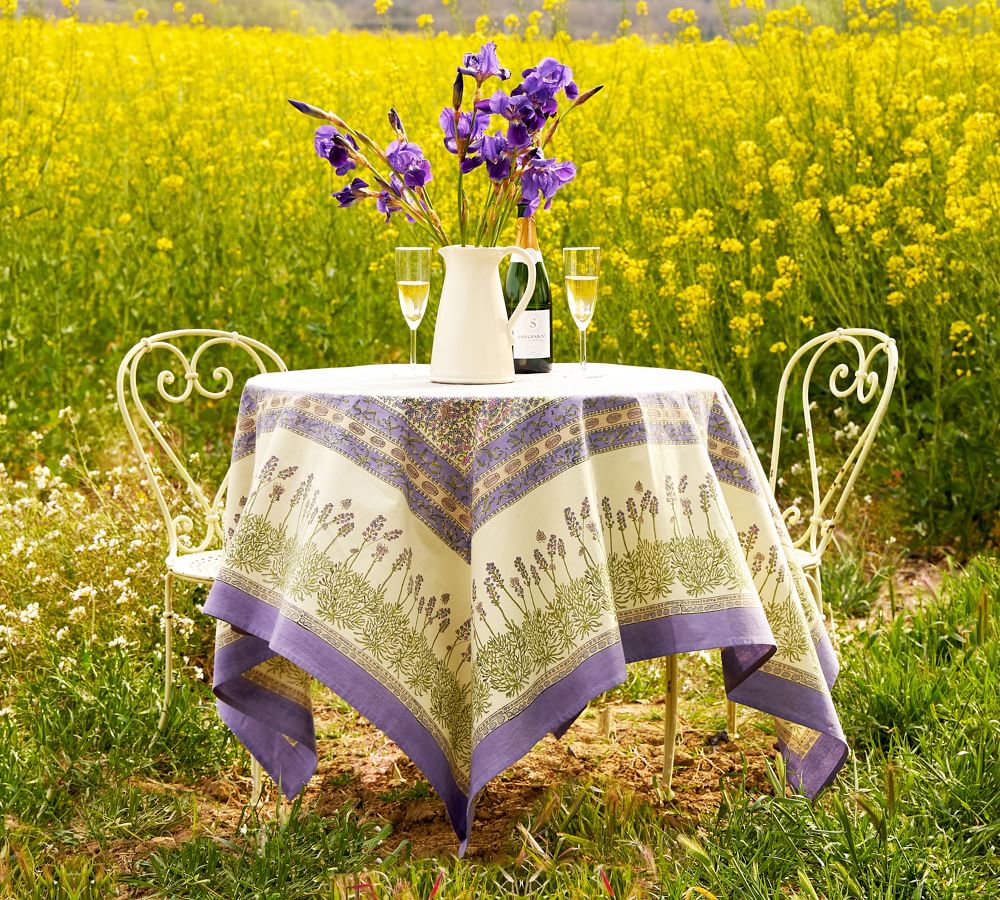 Lavender Blockprint Cotton Tablecloth | Pottery Barn