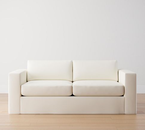 Carmel Square Wide Arm Leather Sleeper Sofa | Pottery Barn