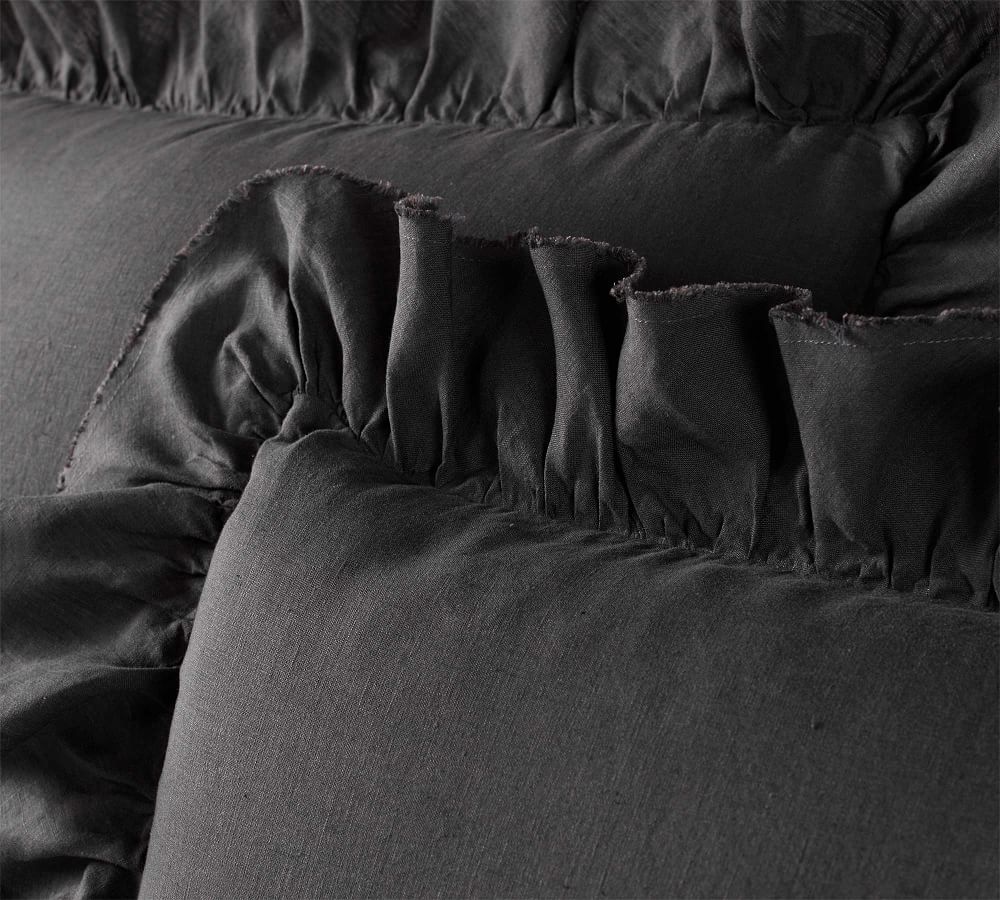Belgian Flax Linen Raw Edge Ruffle Pillow Shams - White | Pottery Barn